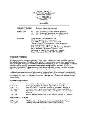 Fillable Online public asu Curriculum Vitae - Arizona State University ...