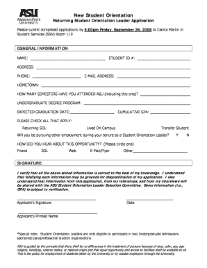 Fillable Online students asu Returning Student Orientation Leader ...