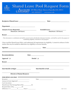 Fillable Online averett Shared Leave Pool Request Form - averett Fax ...