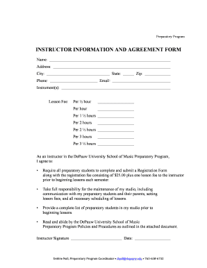 Fillable Online depauw Instructor information and agreement form - DePauw University - depauw ...