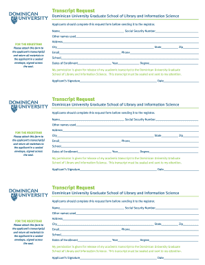 Fillable Online domin dom Transcript(s) Request - Dominican University - domin dom Fax Email ...