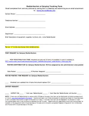 Fillable Online drake Redistribution of Surplus Tracking Form - drake ...