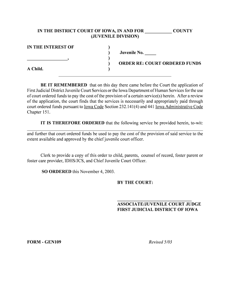 Fillable Online ORDER RE: COURT ORDERED FUNDS Fax Email Print - pdfFiller