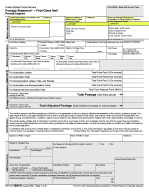 Fillable Online Postage Statement First-Class Mail Permit Imprint Fax ...