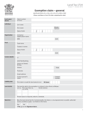 Fillable Online osr qld gov Exemption claim General (Form LT20) Office ...