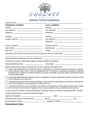 Fillable Online gsh cityofshawnee Solicitor Permit Application - City ...