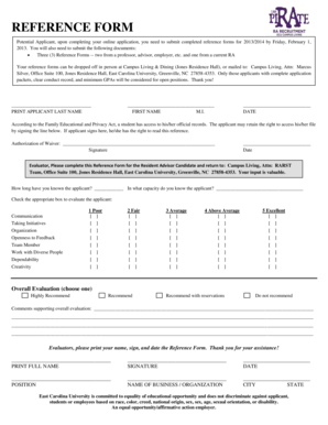 Fillable Online ecu REFERENCE FORM - East Carolina University - ecu Fax ...
