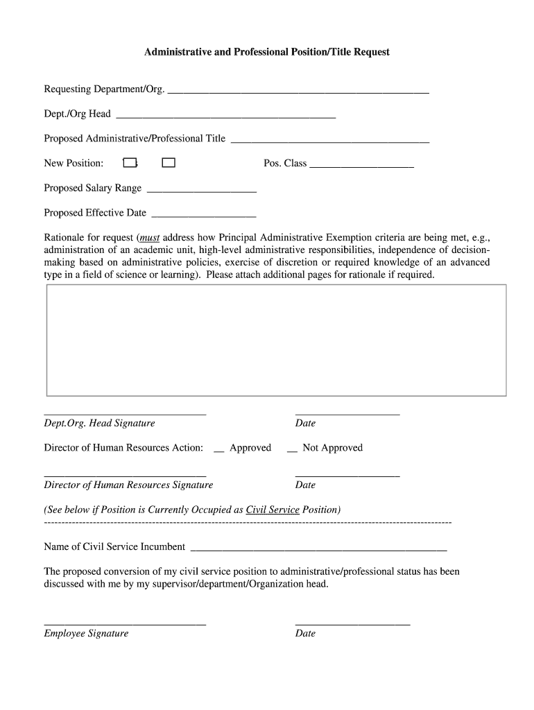 Fillable Online Administrative and Professional Position/Title Request ...