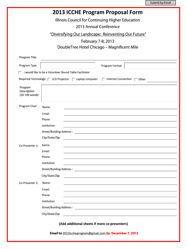 Fillable Online 2013 ICCHE Program Proposal Fax Email Print - pdfFiller