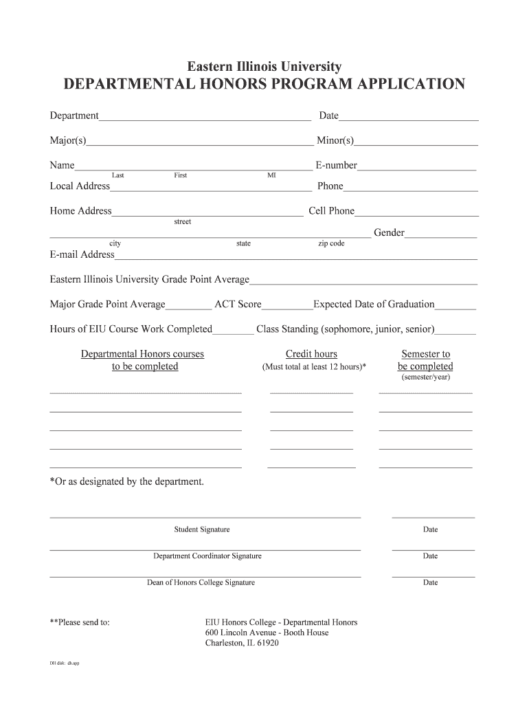 Fillable Online Eastern Illinois University Departmental Honors Program Application Fax Email ...