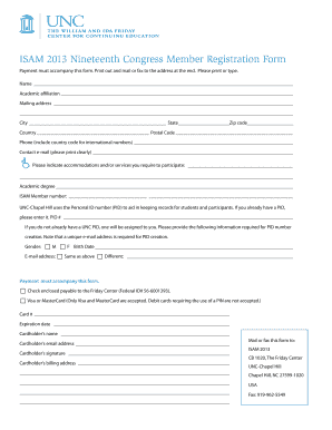 Fillable Online fridaycenter unc ISAM Members registration form ...
