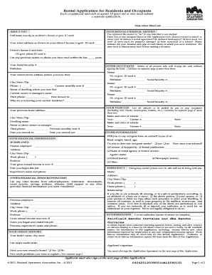 Fillable Online Rental Application for Residents and Occupants Each co ...