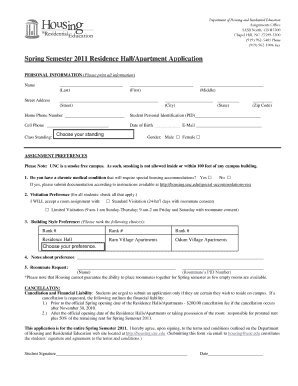 Fillable Online housing unc This form is to be completed and returned ...