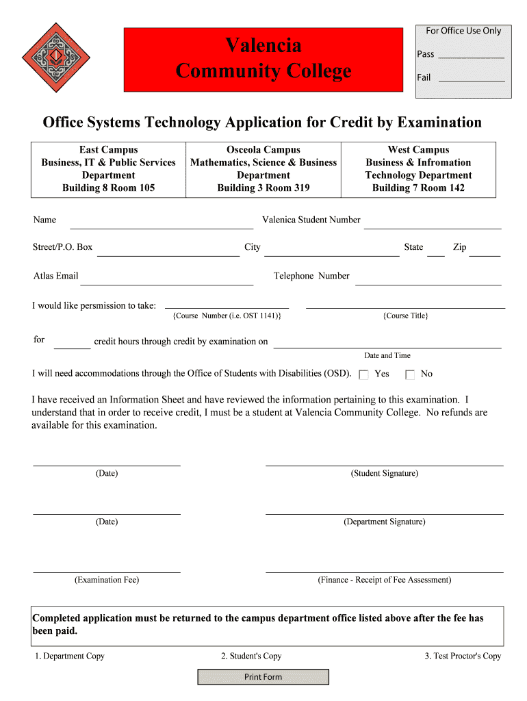 Fillable Online Application for Credit by Examination Fax Email Print ...