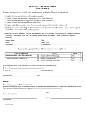 Fillable Online valenciacollege Award of Credit Request Form - Medical ...