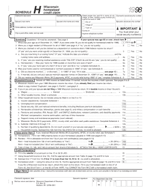 Fillable Online revenue wi 1998 Schedule Homestead credit claim ...