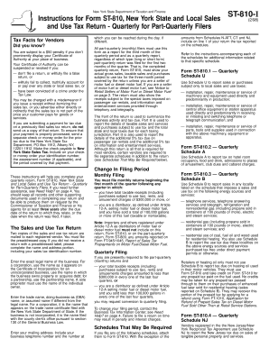 Fillable Online tax ny Form ST-810-I: Feberuary 1998, Instructions for ...