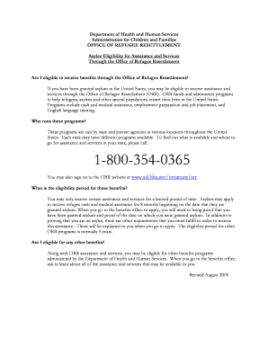 Fillable Online acf hhs Asylee Eligibility for Assistance and Services ...
