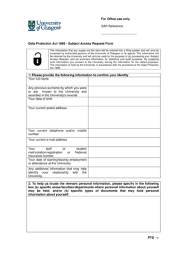 Fillable Online gla ac SAR Form - University of Glasgow - gla ac Fax ...