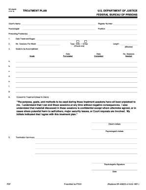 Fillable Online bop Form BP-A439.053, Treatment Plan - Federal Bureau ...