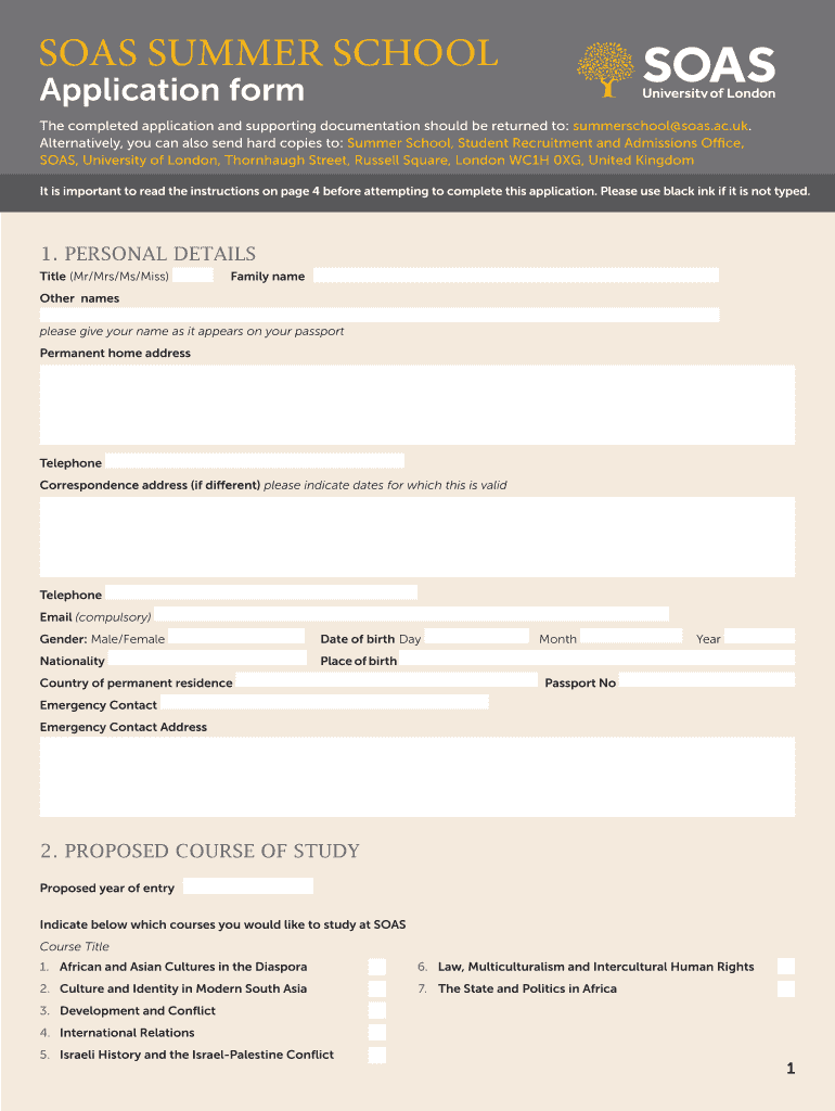 Fillable Online SOAS Summer School Application Fax Email Print - pdfFiller