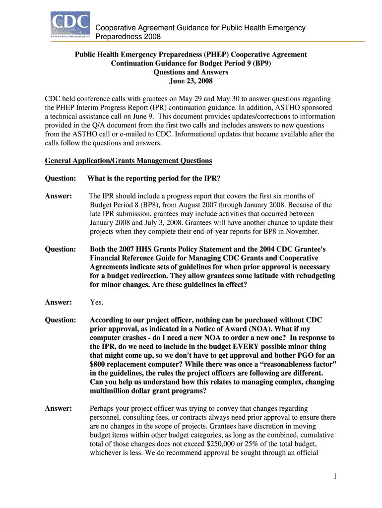 Fillable Online Public Health Emergency Preparedness (PHEP) Cooperative ...