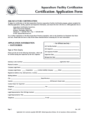 Fillable Online Certification Application Form - Aquaculture ...