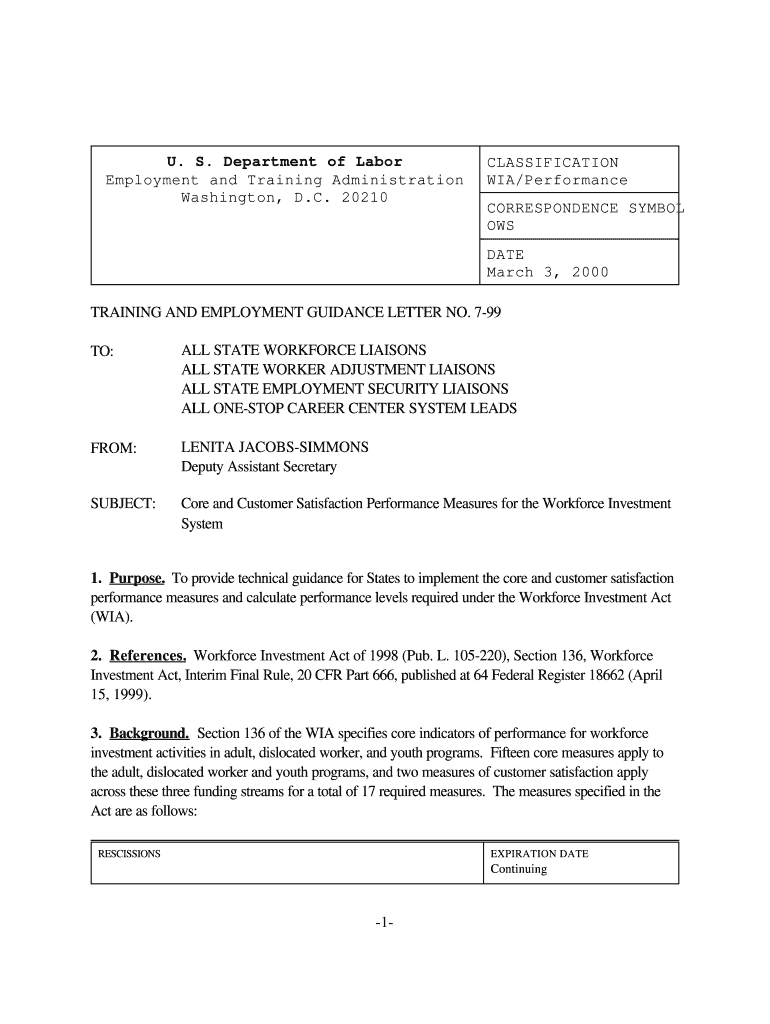 Fillable Online doleta Department of Labor Employment and Training Administration Washington, D ...