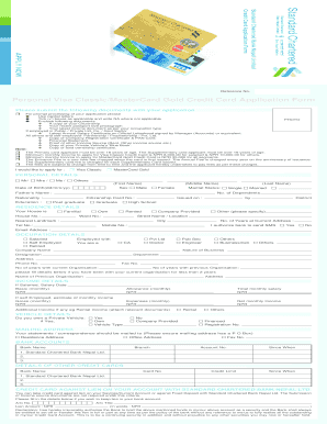 Fillable Online Personal Visa Classic/MasterCard Gold Credit Card ...