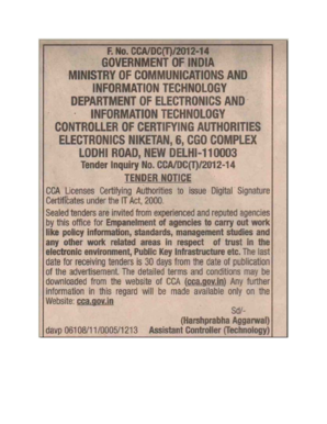 Fillable Online CCA:Controller of Certifying Authorities,Department of ...