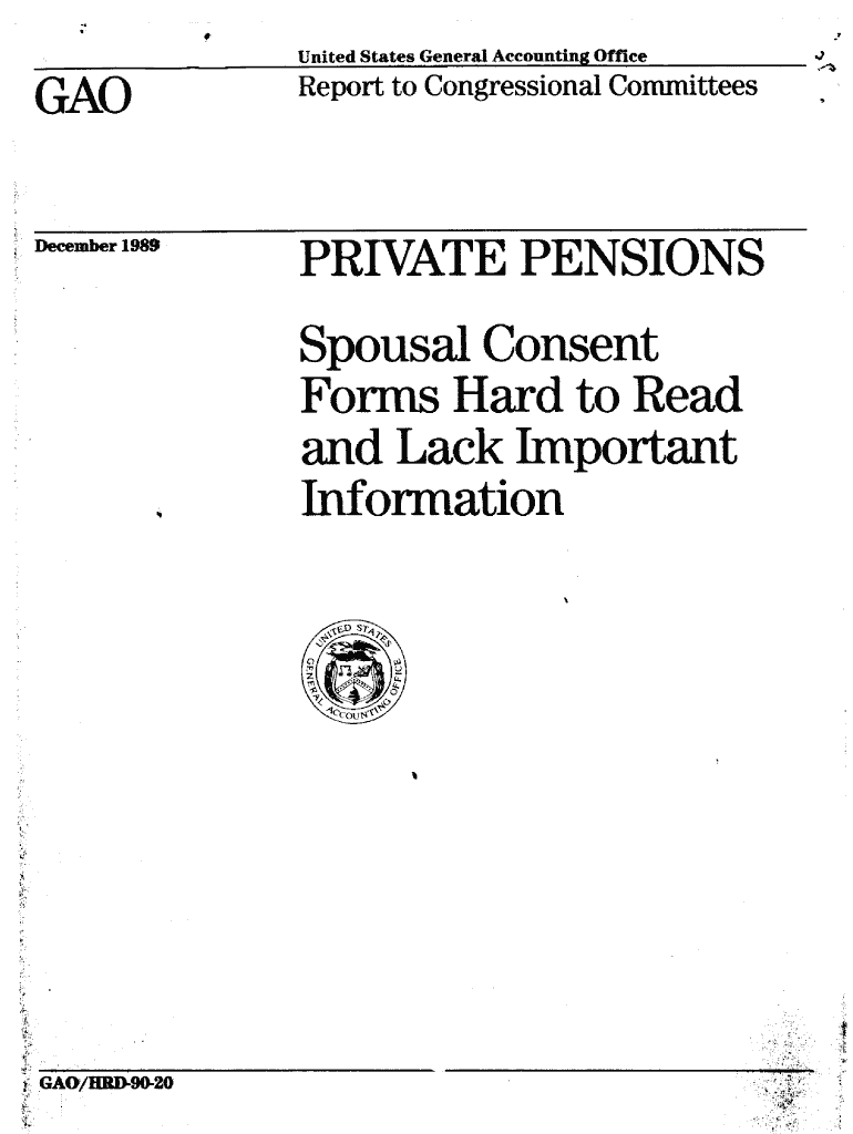Fillable Online gao HRD-90-20 Private Pensions: Spousal Consent Forms ...