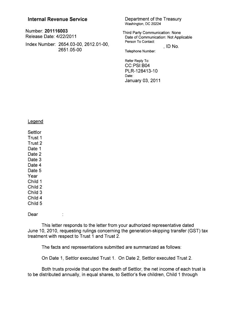 Internal Revenue Service Number: 201116003 Release Date: 4 22 2011 ...