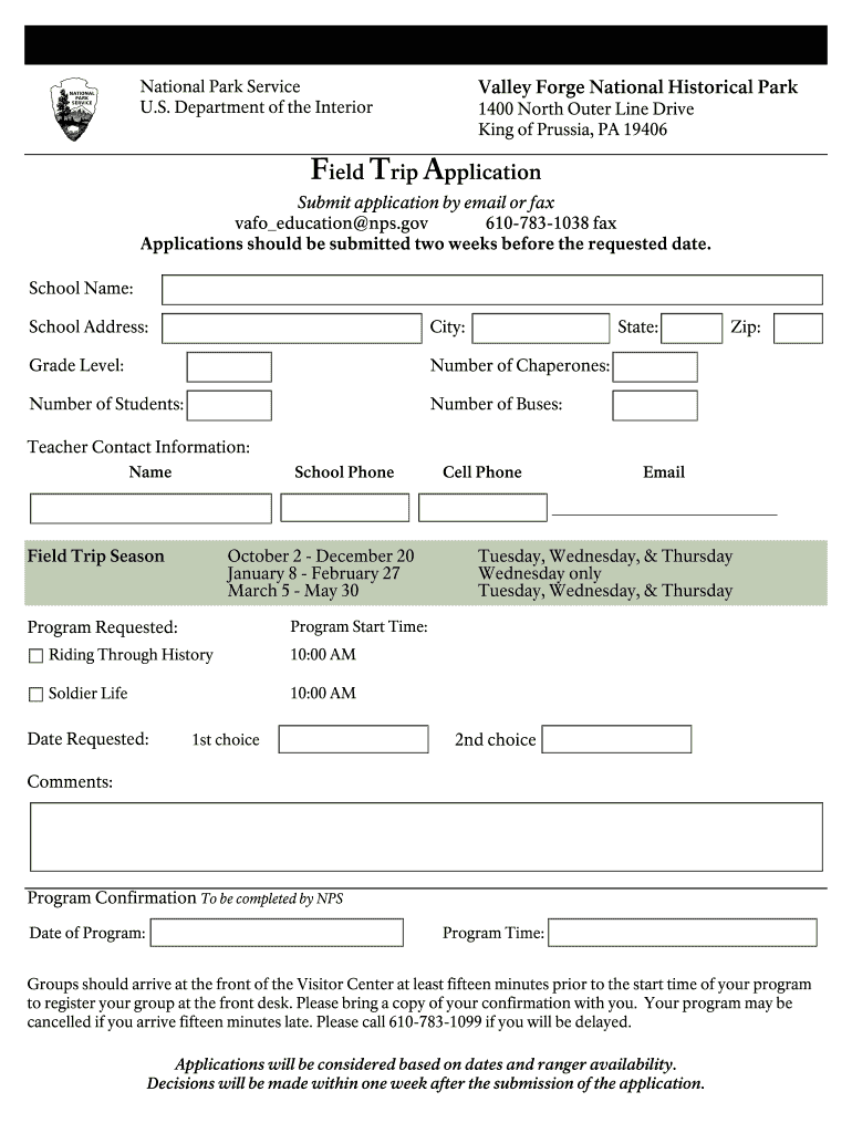 Fillable Online Field Trip Application Fax Email Print - pdfFiller