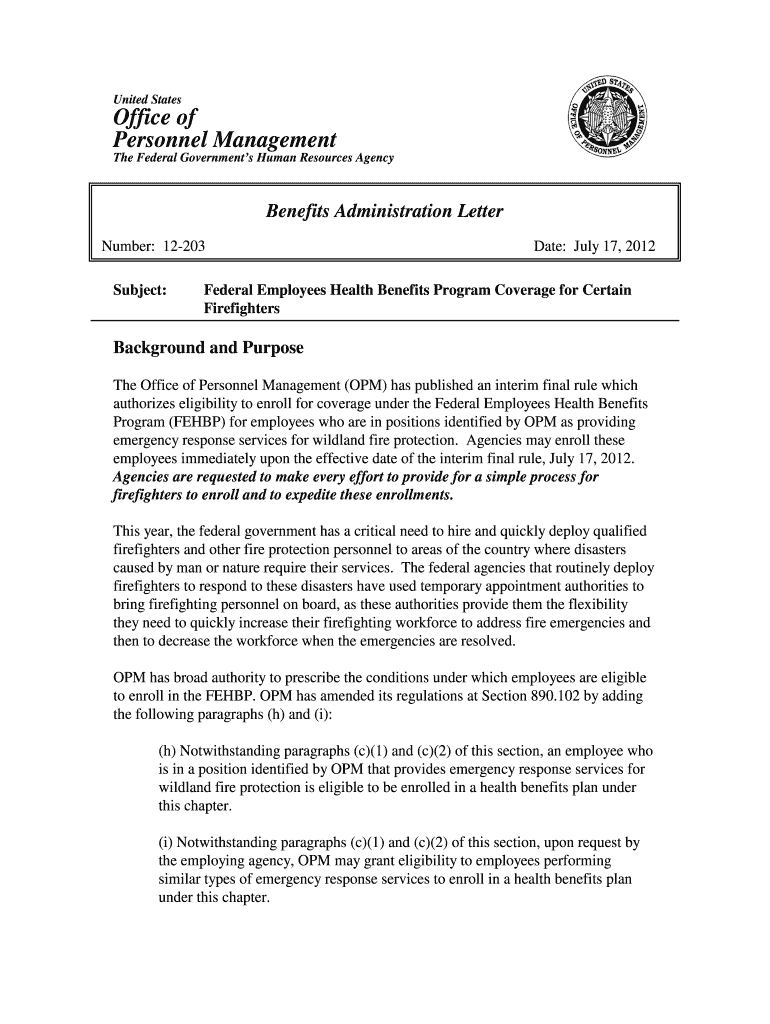 Fillable Online Federal Employees Health Benefits Program Coverage for ...