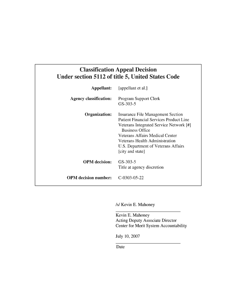 Fillable Online Classification Appeal Decision Under section 5112 of ...
