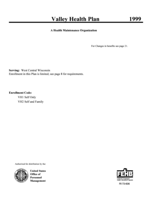 Fillable Online opm 1999 Valley Health Plan - Office of Personnel ...