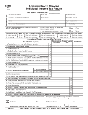 Fillable Online dor state nc D-400X 2003 and after_WEB - NC Department ...