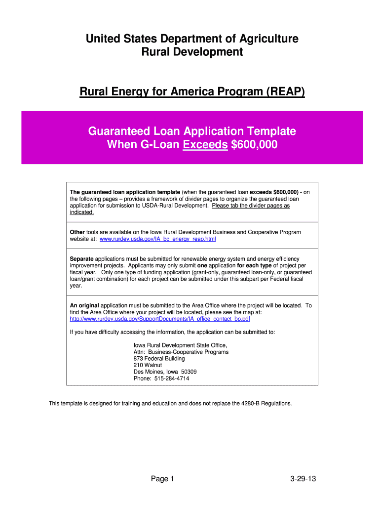 Fillable Online Rural Energy for America Program (REAP) Guaranteed Loan ...