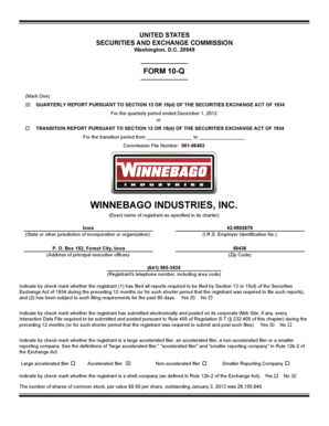 Fillable Online sec Winnebago industries, inc. - Securities and Exchange Commission - sec Fax ...