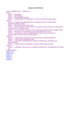 Fillable Online sec Table of contents dana corporation form 10-k part i ...