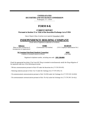 Fillable Online sec FORM 8-K INDEPENDENCE HOLDING COMPANY - Securities ...