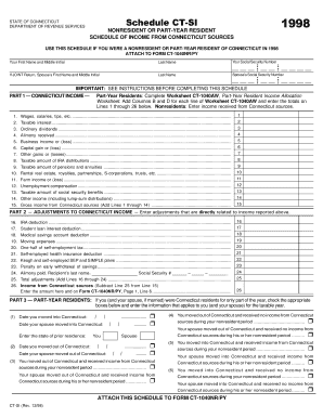 Fillable Online ct Schedule CT-SI, Nonresident or Part-Year Resident ...