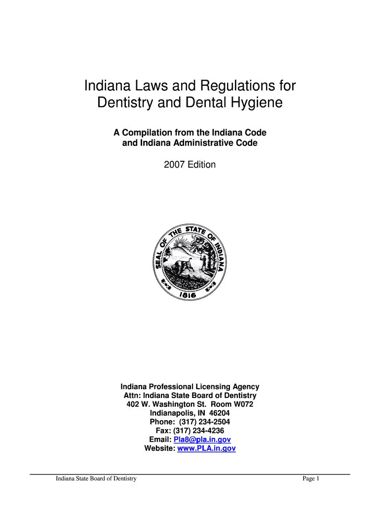 Fillable Online Indiana Laws and Regulations for Dentistry and Dental ...