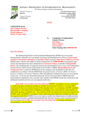 Fillable Online in ICP Closure Completion Letter PDF - State of Indiana ...