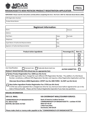 Fillable Online mass MASSACHUSETTS NEW PESTICIDE PRODUCT REGISTRATION ...