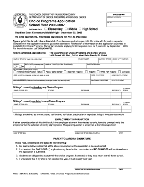 Fillable Online Choice Programs Application School Year 2006-2007 ...