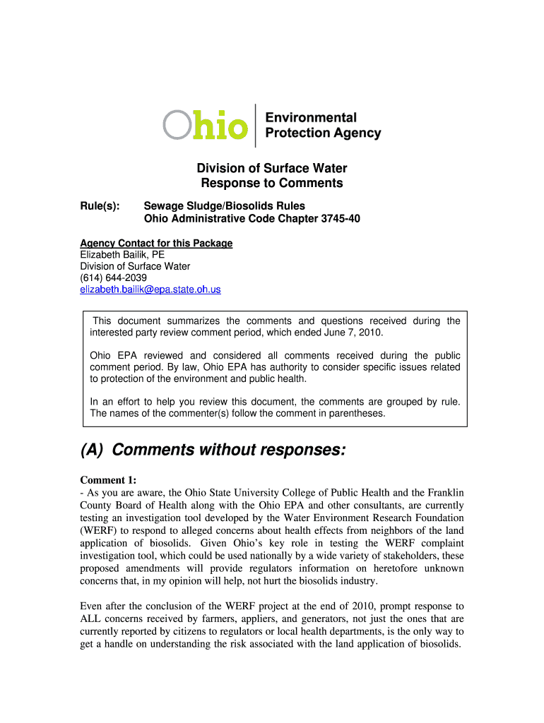 Response to comments on the May 2010 proposed - Ohio EPA - epa ohio ...