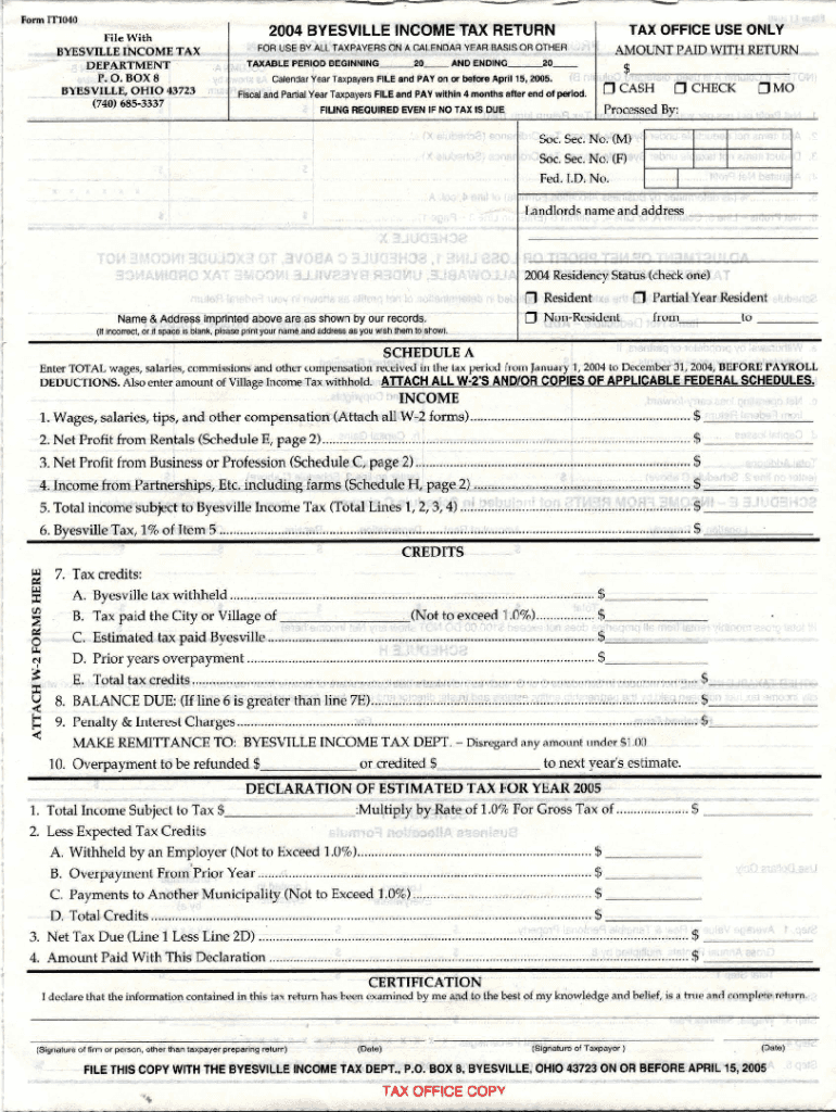 2004 BYESVILLE INCOME TAX RETURN TAX OFFICE USE ONLY: Fill out & sign ...