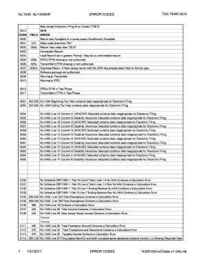 Fillable Online state nj Error Codes - State of New Jersey - state nj ...