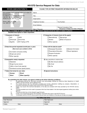 Fillable Online ok HIV/STD Service Data Request Form - State of ...